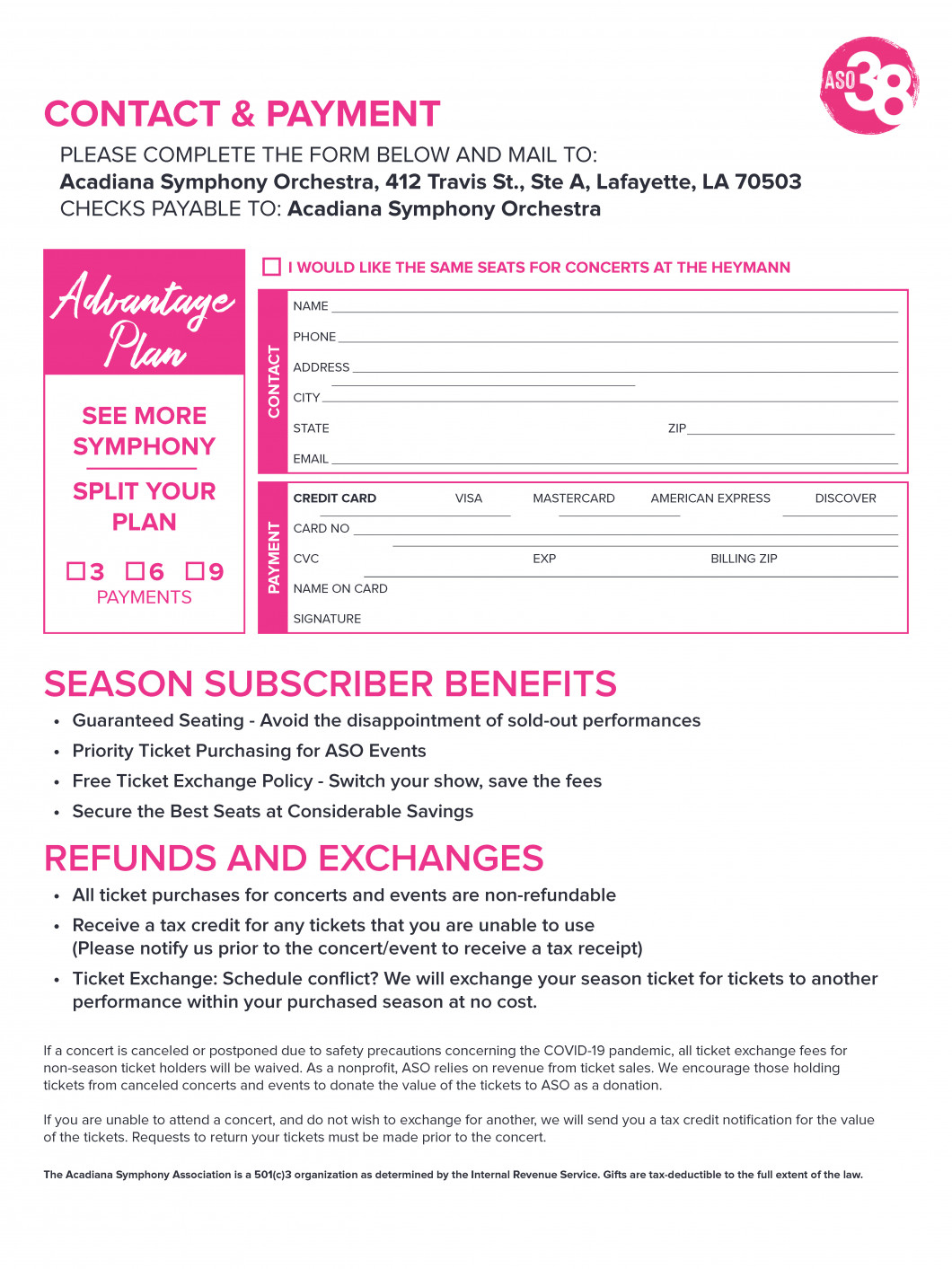 ASO38 order form | Acadiana Symphony Orchestra & Conservatory of Music